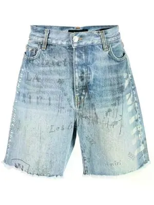Amiri All-over Logo Print Denim Shorts - Blue