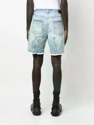 Amiri All-over Logo Print Denim Shorts