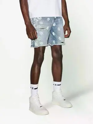 Amiri Bleach Bandana-print Denim Shorts