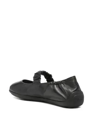 Ash Ruched-strap Leather Ballet Flats - Black