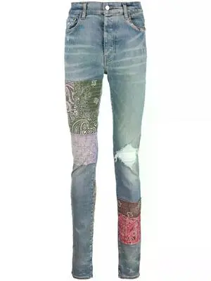 Amiri Distressed Patchwork Skinny Jeans - Blue