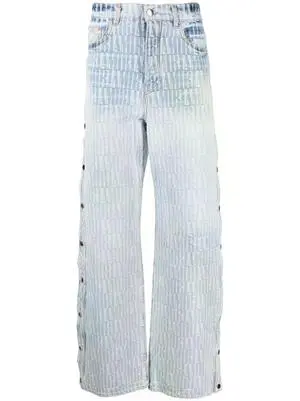 Amiri Jacquard Logo Motif Snap-off Wide-leg Jeans