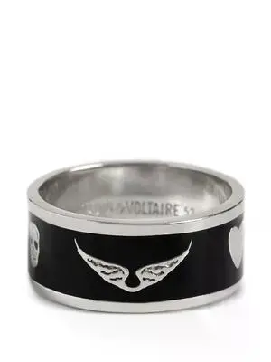Zadig&Voltaire Skull Motif Heart Print Ring - Silver