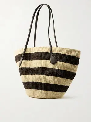 LIFFNER Leather-trimmed Striped Sisal Tote - Neutrals