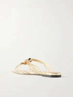 JIMMY CHOO Lova Embellished Metallic Leather Flat Sandals - Gold