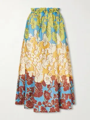 ALEMAIS Splice Floral Print Cotton And Silk-blend Midi Skirt - Multi