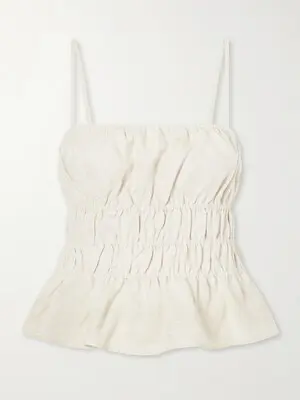 Staud Ayla Shirred Linen Square Neck Camisole - Neutrals