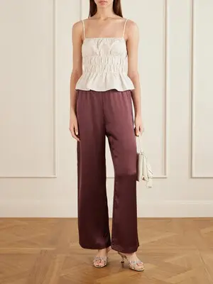 Staud Ayla Shirred Linen Square Neck Camisole - Neutrals