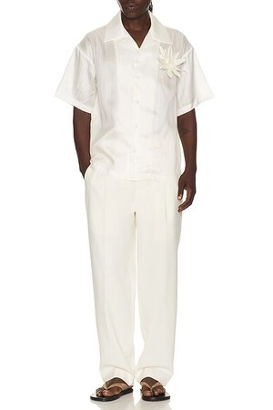 SANEA Sakorn Orchid Brooch Silk Shirt
