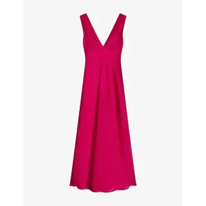 OMNES Casey V-neck Satin Maxi Dress - Raspberry