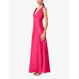 OMNES Casey V-neck Satin Maxi Dress - Raspberry