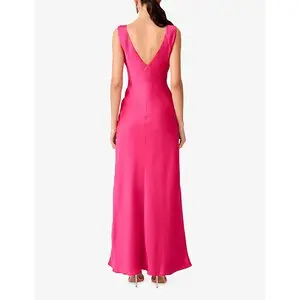 OMNES Casey V-neck Satin Maxi Dress - Raspberry