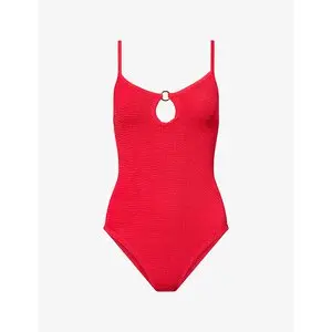 Hunza G Toni Scoop Neck Embellished One Piece Swimsuit - Red