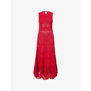 Erdem Crochet Cotton Midi Dress - Ruby Red