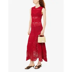 Erdem Crochet Cotton Midi Dress - Ruby Red