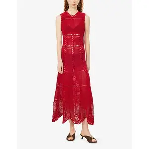 Erdem Crochet Cotton Midi Dress - Ruby Red