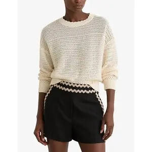 REISS Mila Wave-trim Linen Shorts - Black