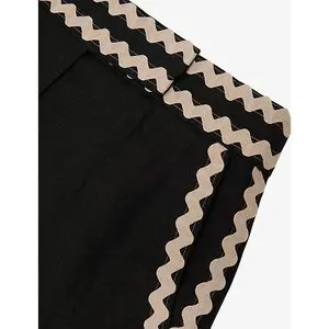 REISS Mila Wave-trim Linen Shorts - Black