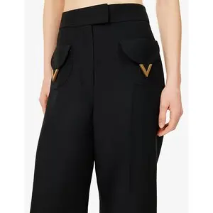 Valentino Garavani Logo Plaque Wool-blend Trousers