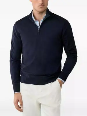 HACKETT LONDON Half-zip Sweater With Suede Elbow Patches - Blue