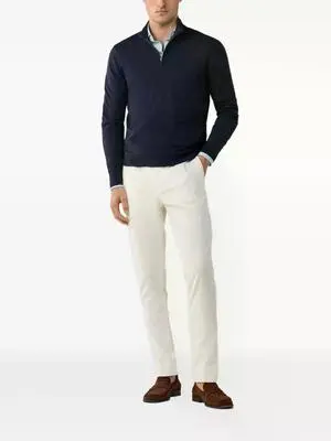 HACKETT  Half-zip Sweater With Suede Elbow Patches - Blue