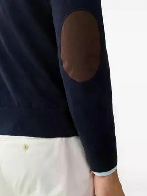 HACKETT  Half-zip Sweater With Suede Elbow Patches - Blue