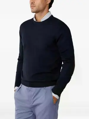 HACKETT  Crew Neck Sweater With Suede Elbow Patches - Blue