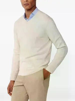 HACKETT  Embroidered V-neck Sweater - Neutrals