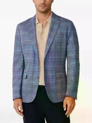 HACKETT  Tattersall-check Single-breasted Silk Blazer - Blue