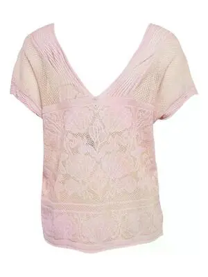 Missoni Floral Lace V-neck Top With Metallic Fibres - Pink