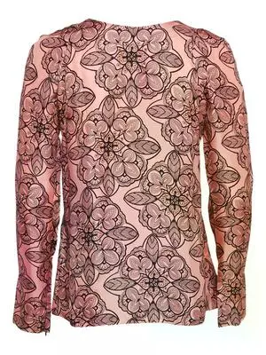 Marni Silk Floral Print Long Sleeve Crew Neck Top