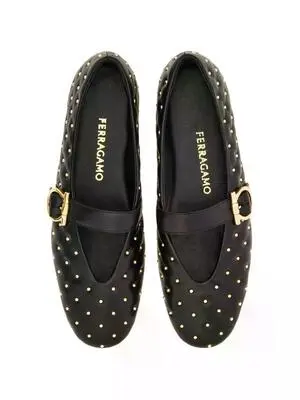 FERRAGAMO Studded Gancini Buckle Ballet Flats - Black
