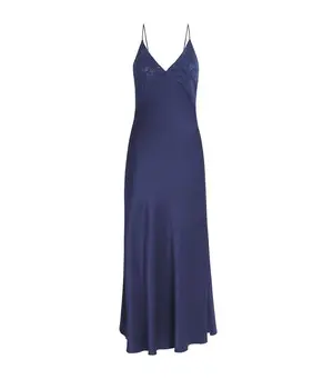 BOCAN Sonya Lace-trimmed Satin Slip Dress - Navy