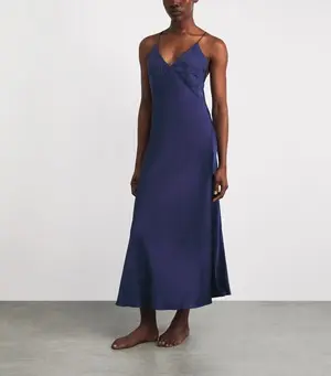BOCAN Sonya Lace-trimmed Satin Slip Dress - Navy