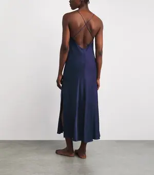 BOCAN Sonya Lace-trimmed Satin Slip Dress - Navy