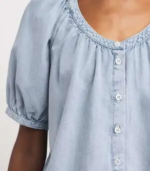 FRAME Scoop Neck Blouse With Gathered Detailing - Blue