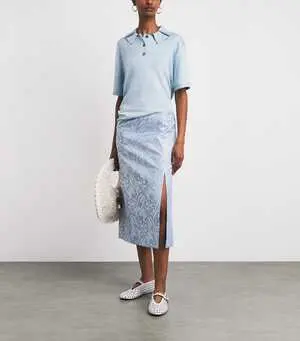 Tory Burch Metallic Floral Jacquard Midi Skirt