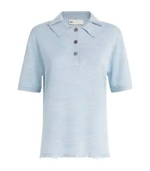 Tory Burch Silk-blend Distressed Polo Shirt - Blue