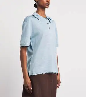 Tory Burch Silk-blend Distressed Polo Shirt - Blue