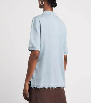 Tory Burch Silk-blend Distressed Polo Shirt - Blue