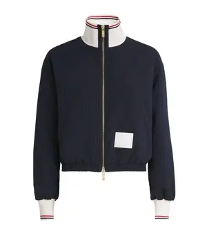 Thom Browne Wool Seersucker Track Jacket - Navy