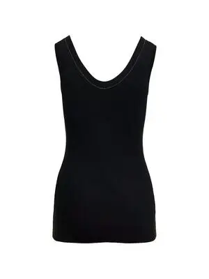 Brunello Cucinelli Monili Detail Ribbed Knit Tank Top - Black