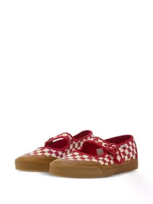 VANS Checkerboard Print Buckle Strap Espadrille Flats - Red