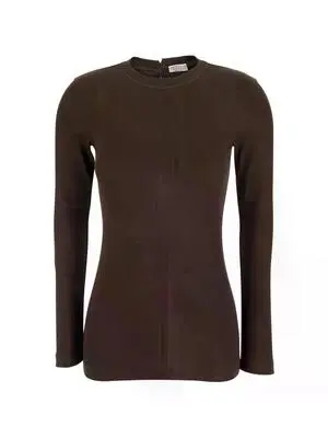 Brunello Cucinelli Monili-trim Long-sleeve T-shirt - Brown
