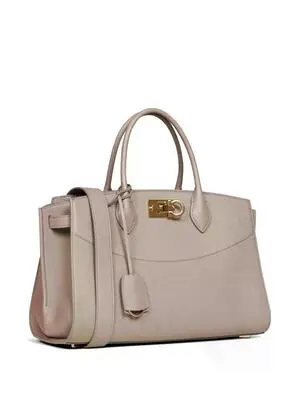 FERRAGAMO Gancini Hammered Leather Tote Bag - Neutrals