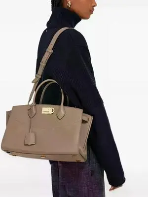 FERRAGAMO Gancini Hammered Leather Tote Bag - Neutrals