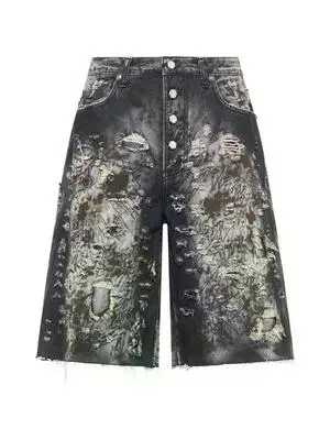 THUG CLUB Distressed Hard-washed Denim Shorts