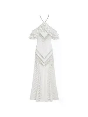 Amen Lace-panelled Ruffled Maxi Dress - White