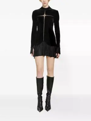 DAISY Velvet Pleated-skirt Mini Dress - Black