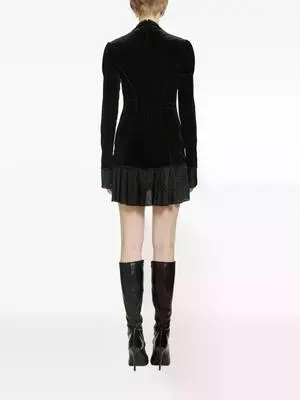 DAISY Velvet Pleated-skirt Mini Dress With High Neck And Long Sleeves